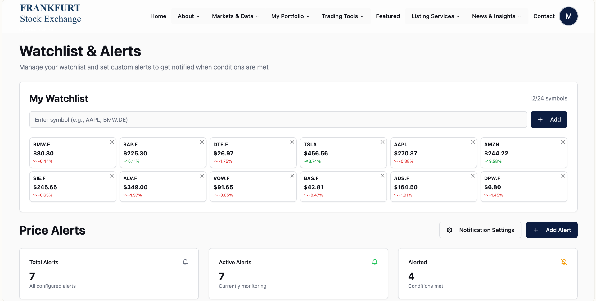 Frankfurt Stock Exchange Portfolio Tracker | Free Investment Tracking